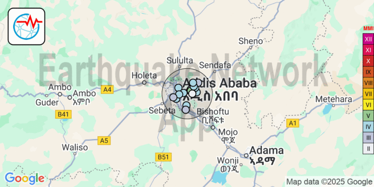 Earthquake at 11km from Addis Ababa, Ethiopia. February 23, 2025 – 23: ...